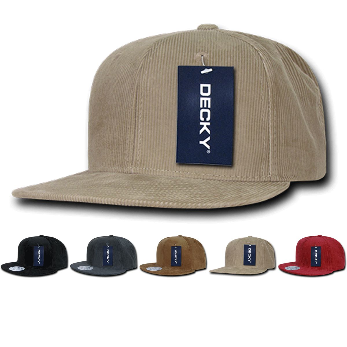 Decky 1076 Corduroy Snapback Hat, 6 Panel Flat Bill Cap - Blank – Star Hats and Embroidery