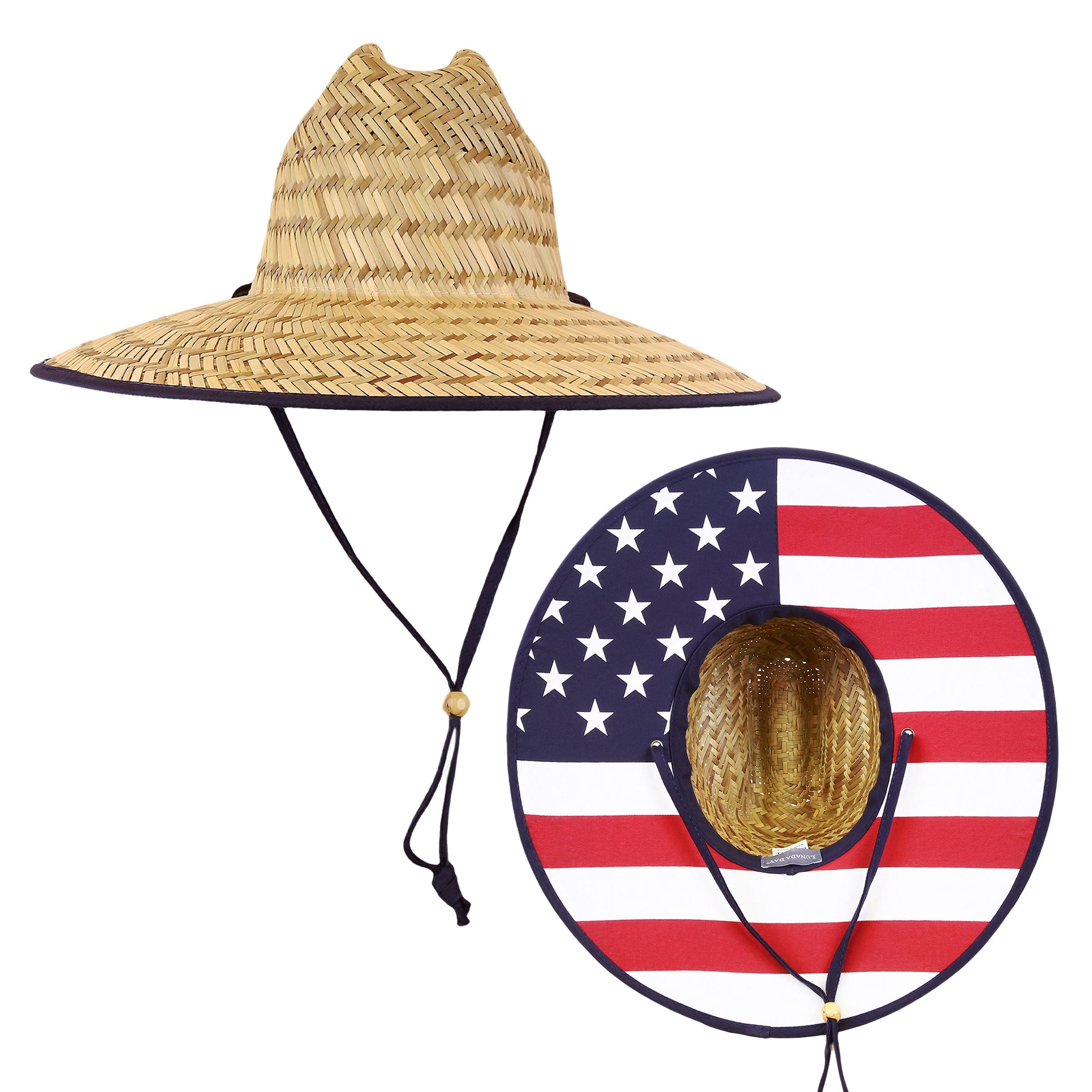 USA Flag America Straw Lifeguard Hat Decky 528 - Blank – Star Hats and ...