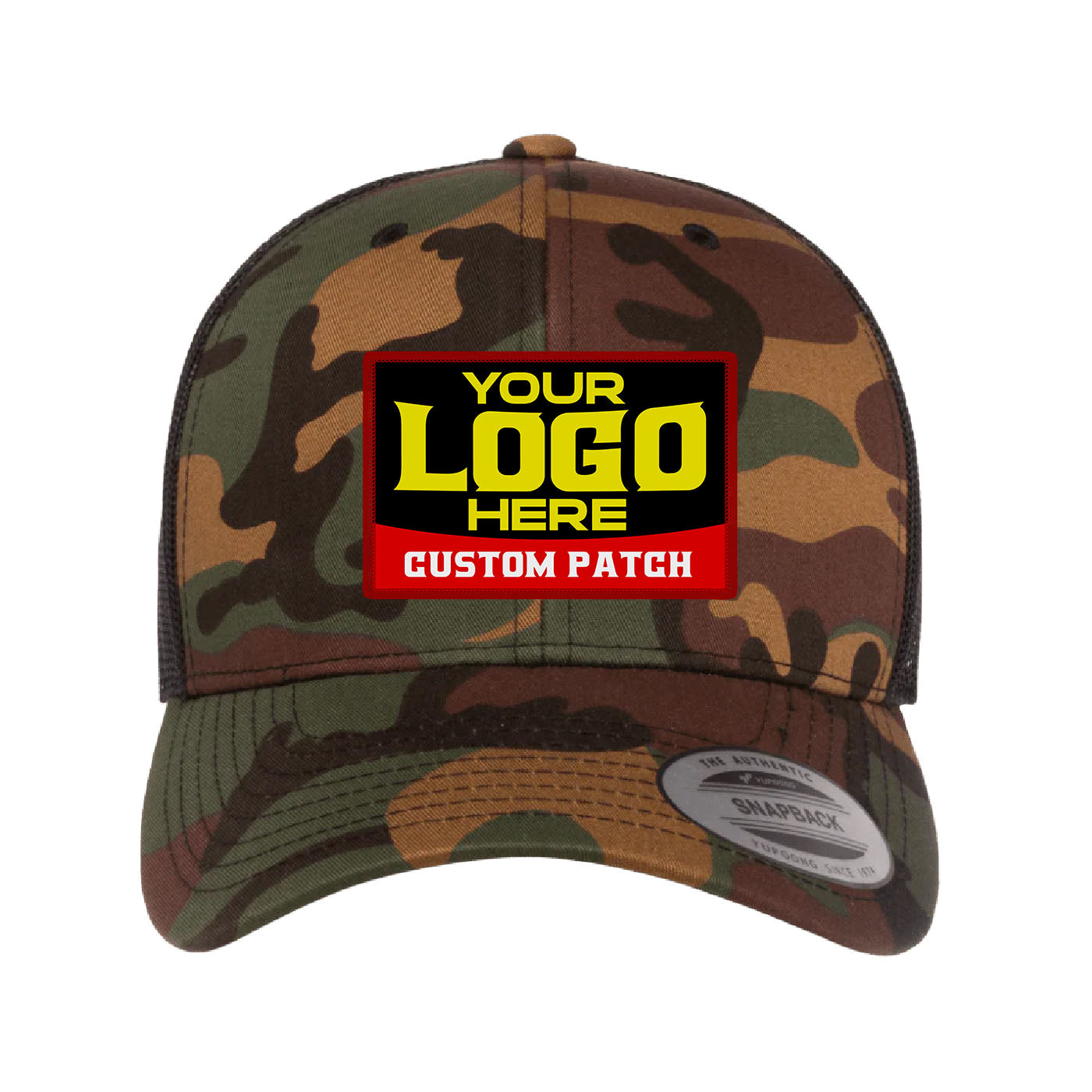 Custom Patch Yupoong 6606CA Camo Retro Trucker Hat, Mesh Back, Camoufl ...