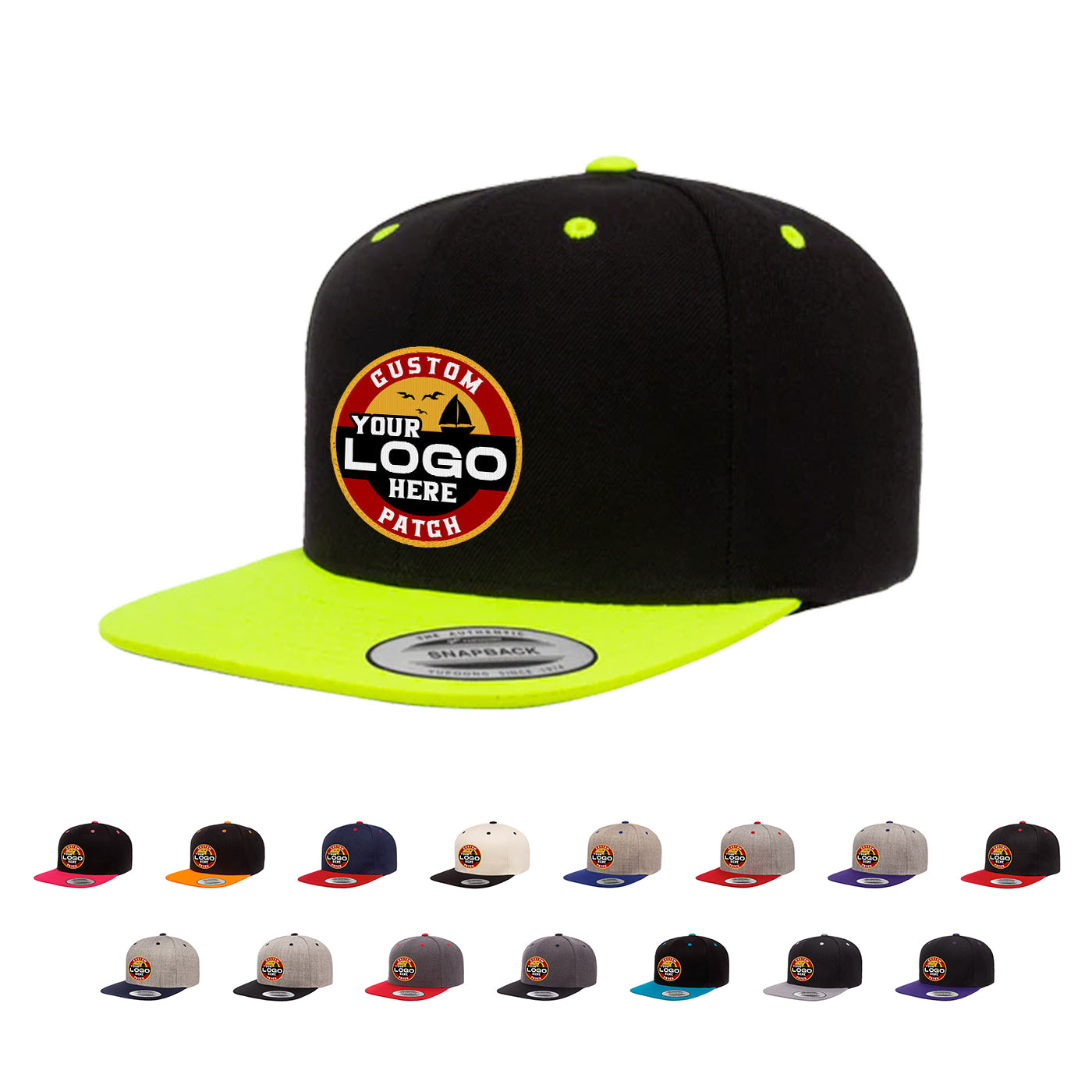 Custom Patch Yupoong 6089MT Snapback Hat, Flat Bill Cap, 2-Tone Colors ...