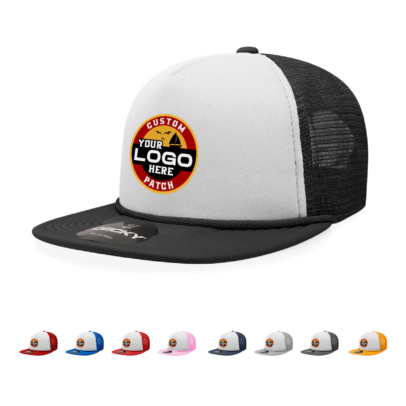 Custom Patch Decky 224 - 2-Tone Flat Bill Foam Trucker Hat – Star Hats ...