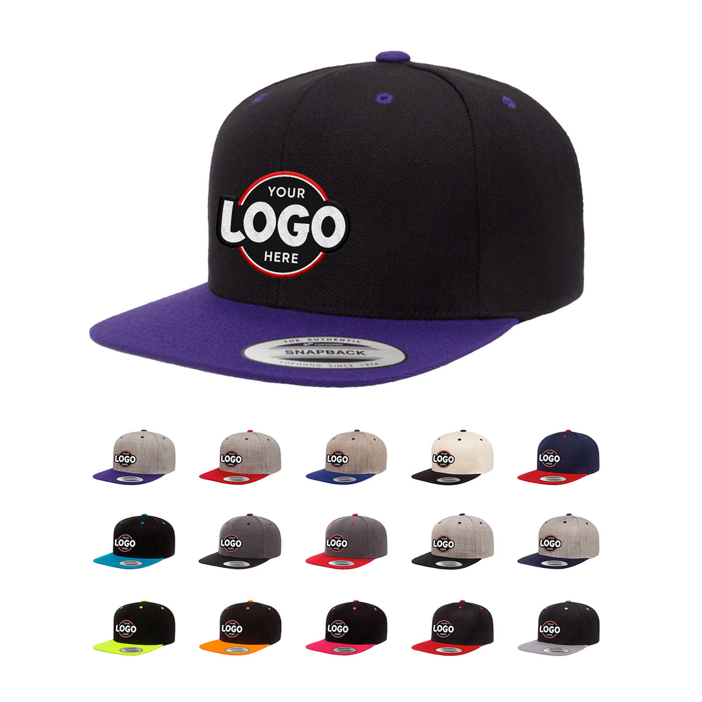 Custom Embroidered Yupoong 6089MT Premium Snapback Hat, Flat Bill, 2-T ...